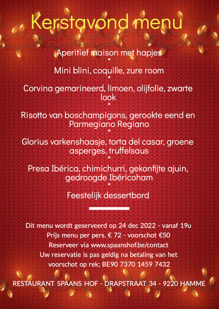 Onze menukaart – Het Spaans Hof
